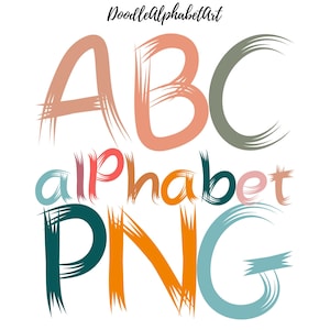 Boho Brush Stroke Doodle Alphabet PNG Bundle, Hand Lettering PNG, Urban ...