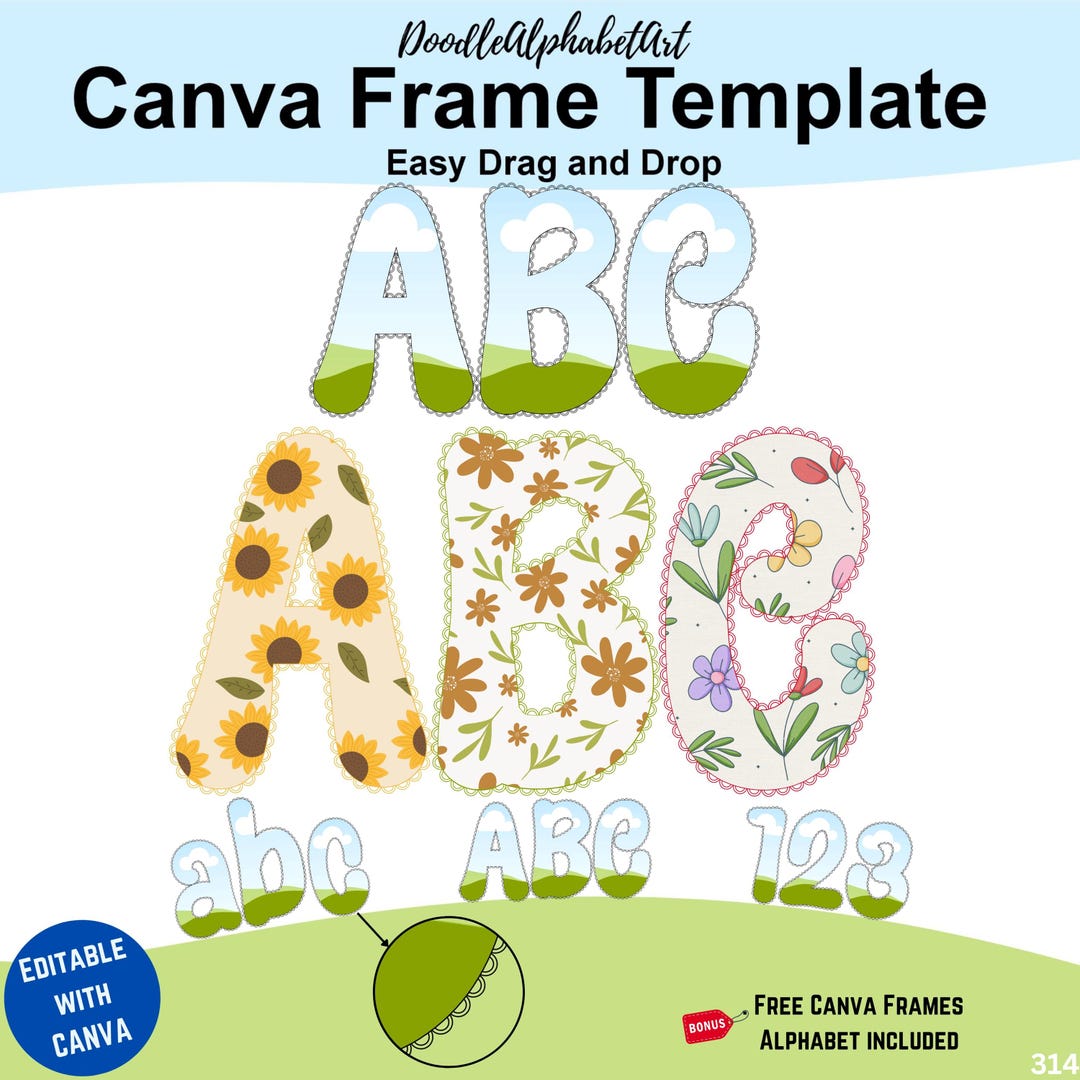 Canva Frames Scalloped Preppy Alphabet | Rounded Border Doodle Letters ...