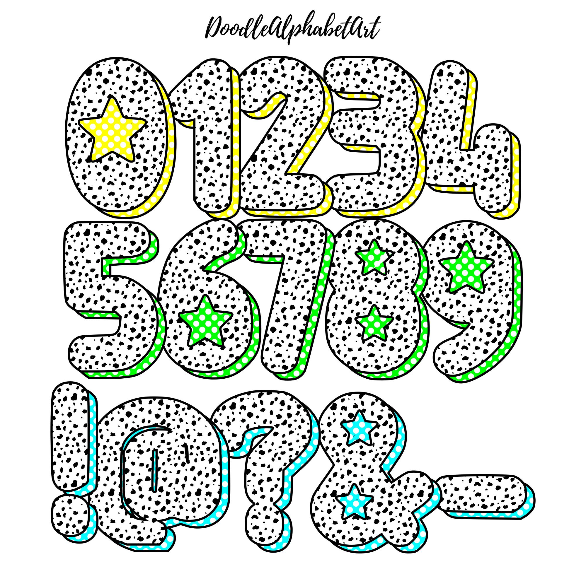 Star Dalmatian Doodle Alphabet PNG Bundle: Bright Color Alpha Sets ...