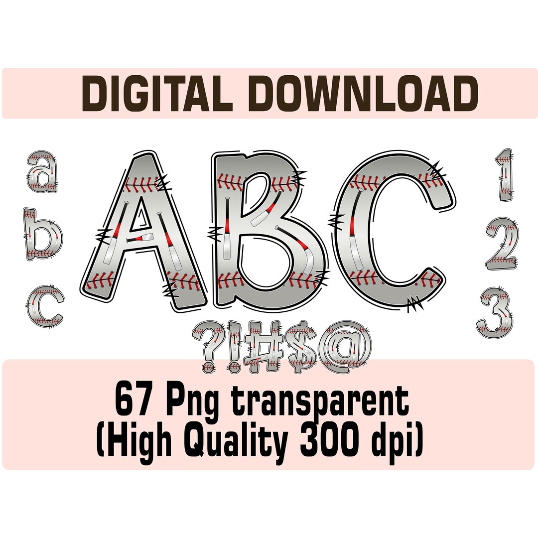 Baseball Doodle Letters Alphabet Bundle PNG, Sublimation Designs PNG ...