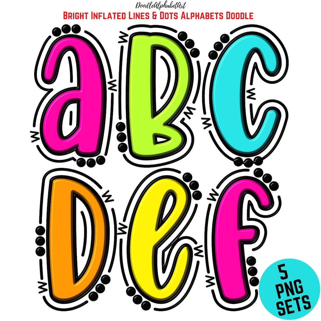3D Doodle Alphabet PNG Bundle: Bright Puffy Letters (digital Download ...