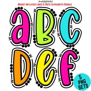 Lines and Dots 3D Inflated Doodle Alphabet PNG Bundle, Bright Color ...