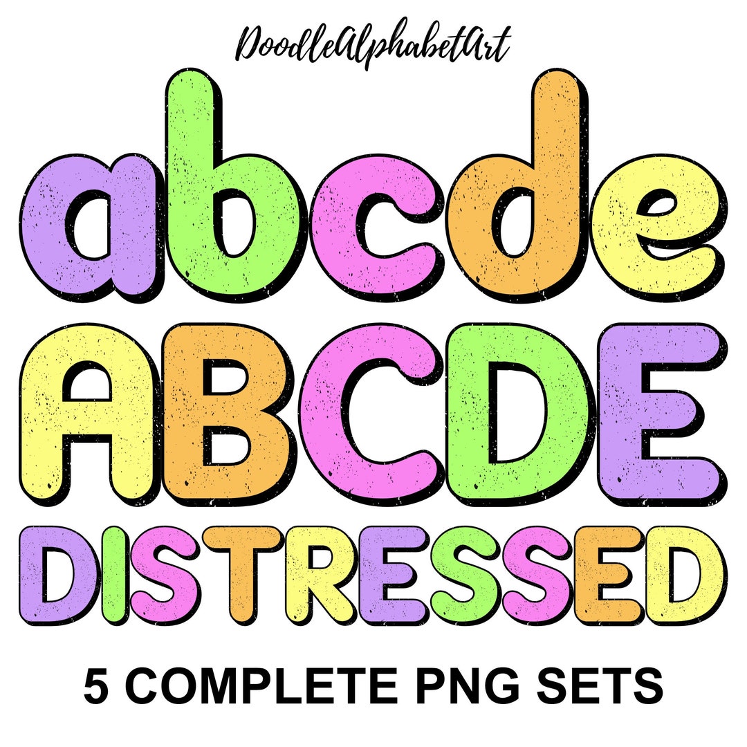 Grunge Letter PNG With Block Shadow, Distressed Doodle Alphabet Letters ...