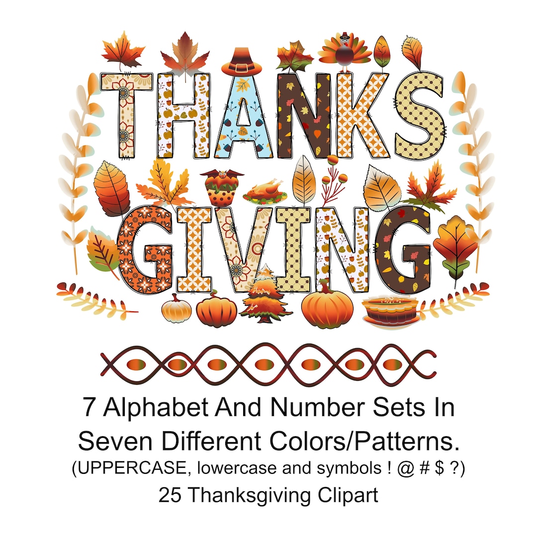 Charming Thanksgiving Alphabet PNG Bundle: Hand-drawn Elements ...