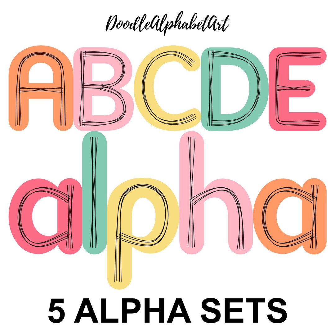 Scribble Letters PNG in 5 Colors, Teacher Palette PNG Bundle, Digital ...