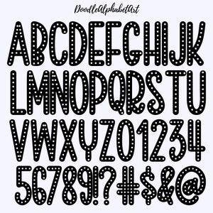 Black and White Doodle Dots Alphabet PNG Bundle, Bright Colors Palette ...