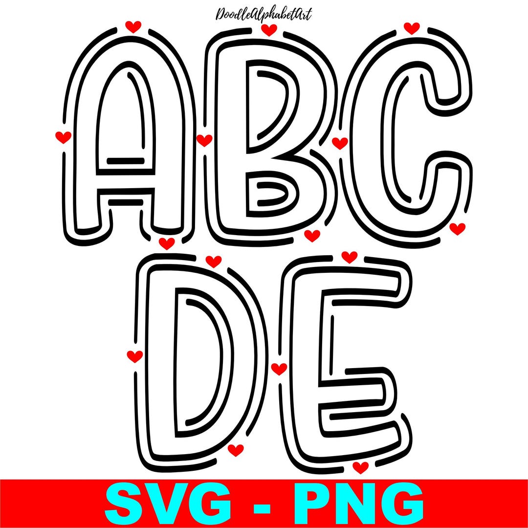 Fillable Lines & Hearts Doodle Font SVG PNG Bundle | Love Lettering for ...