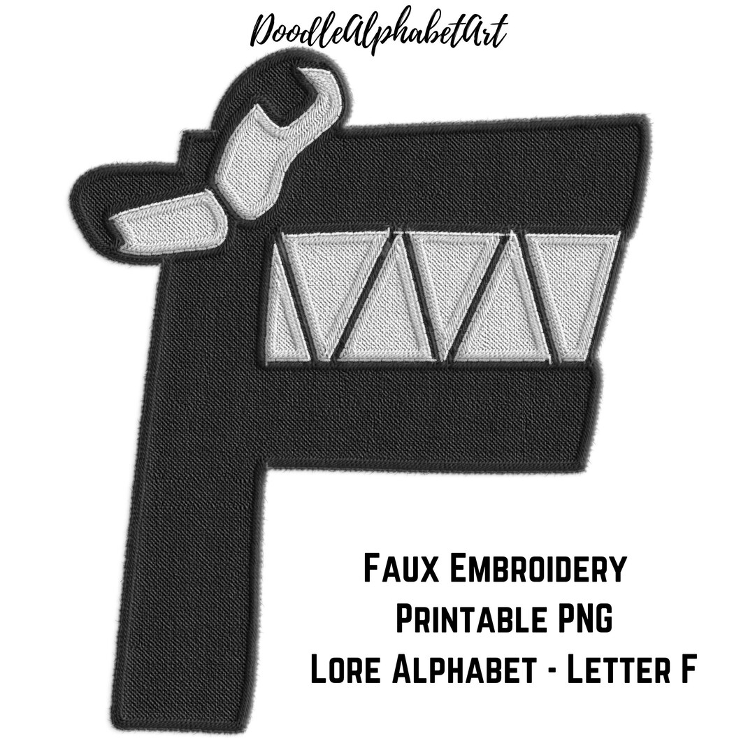 Faux Embroidery Letter F Lore Alphabet, Stitched Outline, Hand Drawn ...