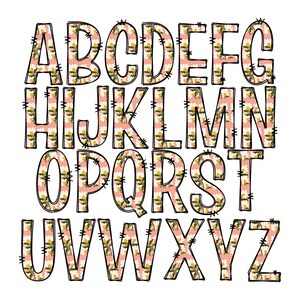 Daisy Flower Doodle Alphabet PNG in Vivid Tangerine Color - Etsy