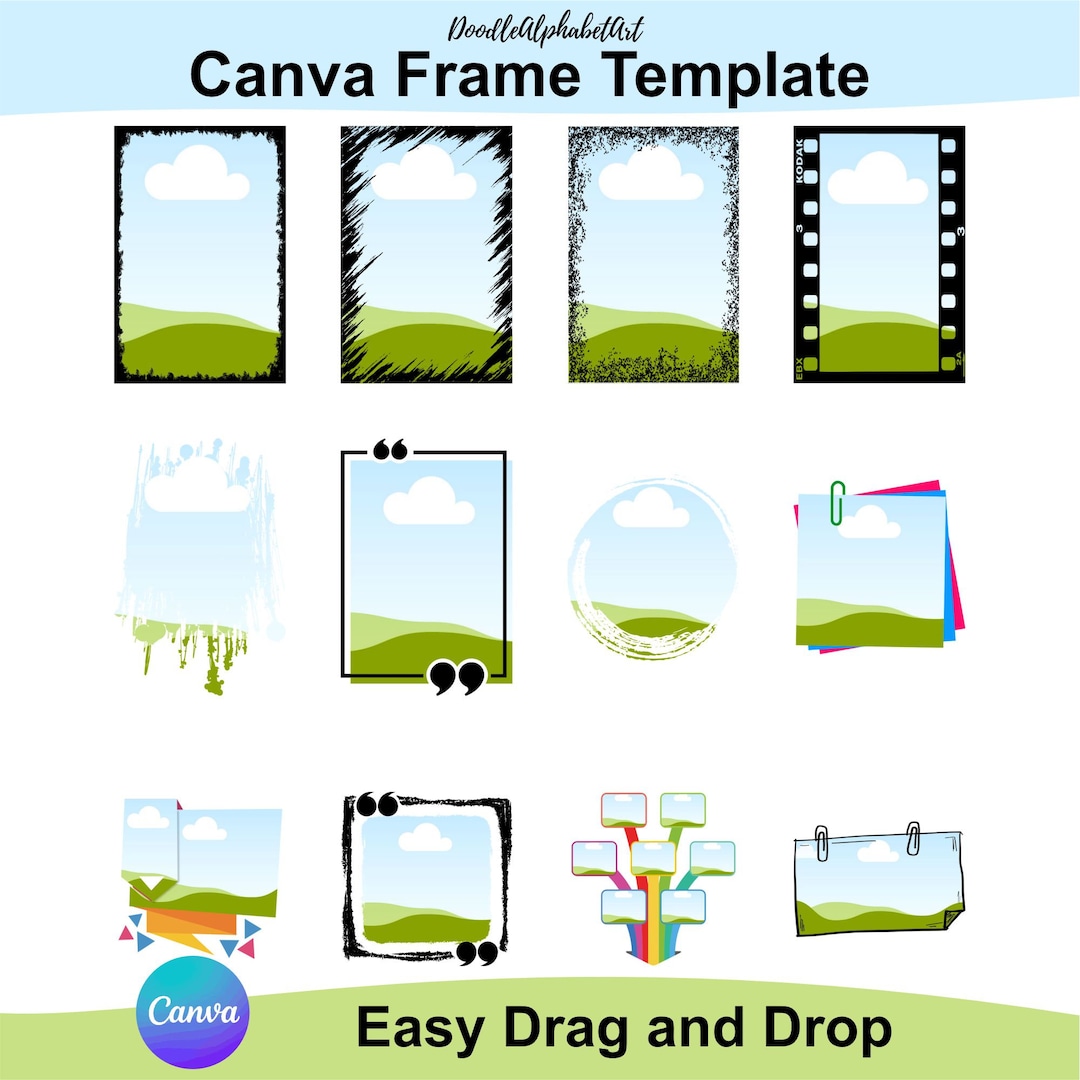 Canva Frames Template, Grunge, Ink & Rectangle Border Frames, 12 Canva Frames Design, Easy Drag ...