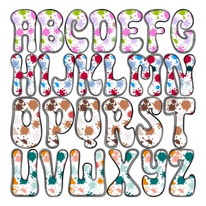 Summer Doodle Alphabet PNG, Scribble Alphabet PNG, Paint Splats ...