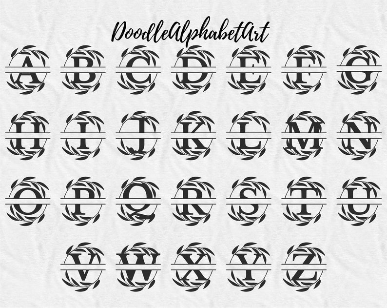 Split Alphabet Monogram SVG DXF PNG Eps Pdf Split Leaf Letter - Etsy