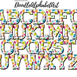 Doodle Alphabet PNG Bundle, 5 Alpha Sets PNG Bundle, Tropical Leaves ...