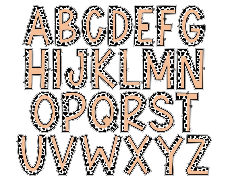 Half Cow Hide Animal Print Alphabet & Numbers PNG Boho Doodle - Etsy
