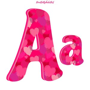 Girly Love Doodle Alphabet PNG Bundle, Valentine's Day Shades of Pink ...