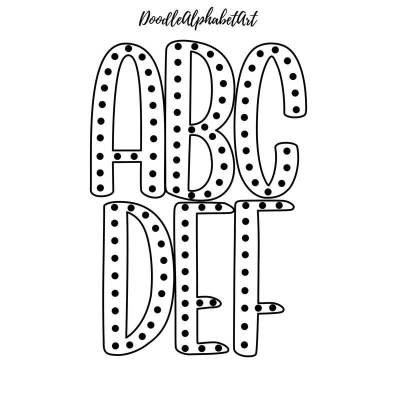 Doodle Alphabet PNG Bundle: Black and White Dot, Scribble, Line ...