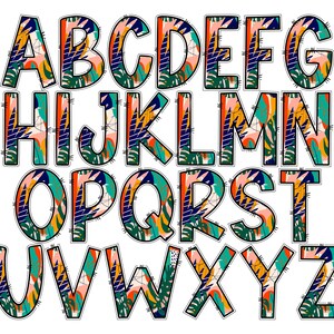 Abstract Modern Tropical Paradise Collage Digital Doodle Alphabet ...
