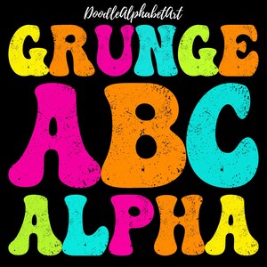 Bright Groovy Distressed Grunge Alphabet PNG Bundle, 5 Alpha Sets PNG ...