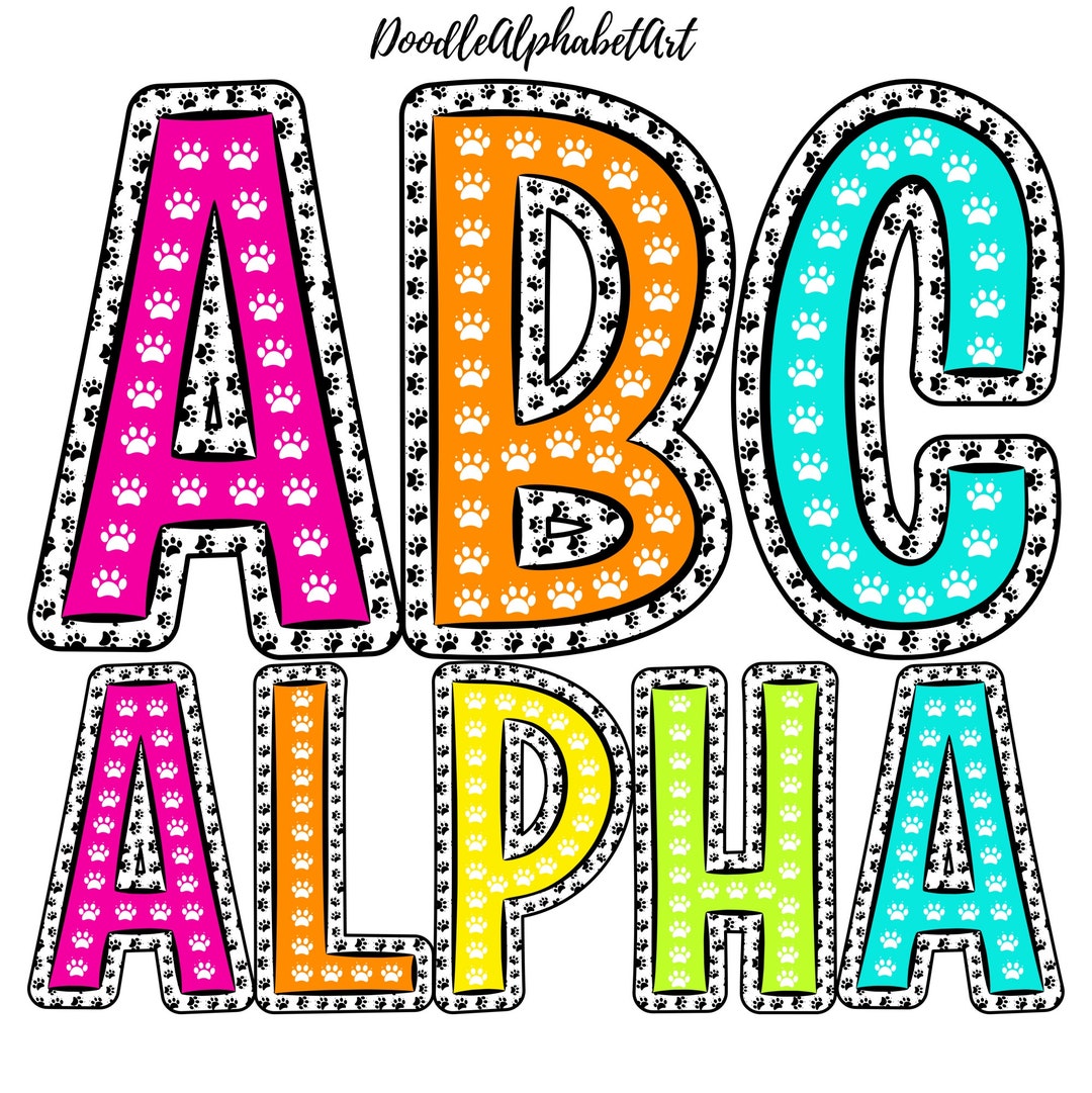 Cute Cat Paws Letters PNG Bundle, Black Cat Paw Print Background, Retro ...