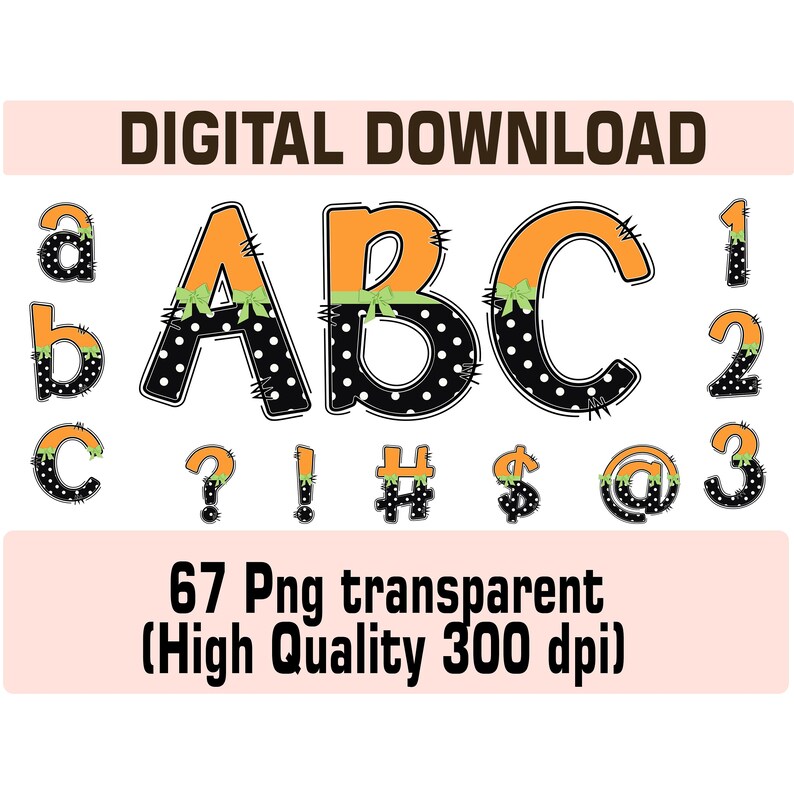 Orange Doodle Alphabet Letters PNG Bundle Green Black and - Etsy