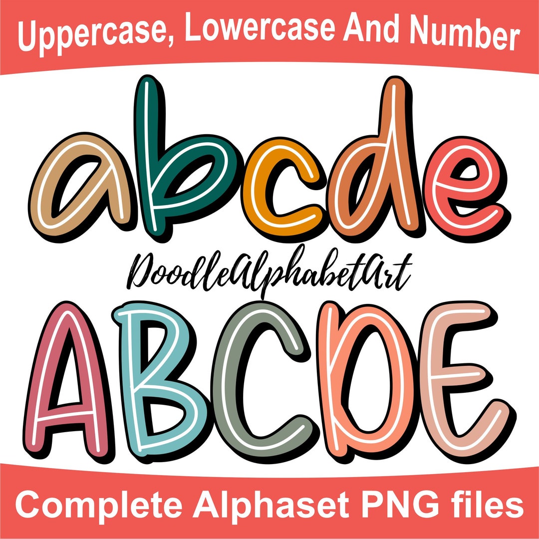 Retro Boho Handwriting Alphabet Bundle - 10 Alpha Set, White Center ...