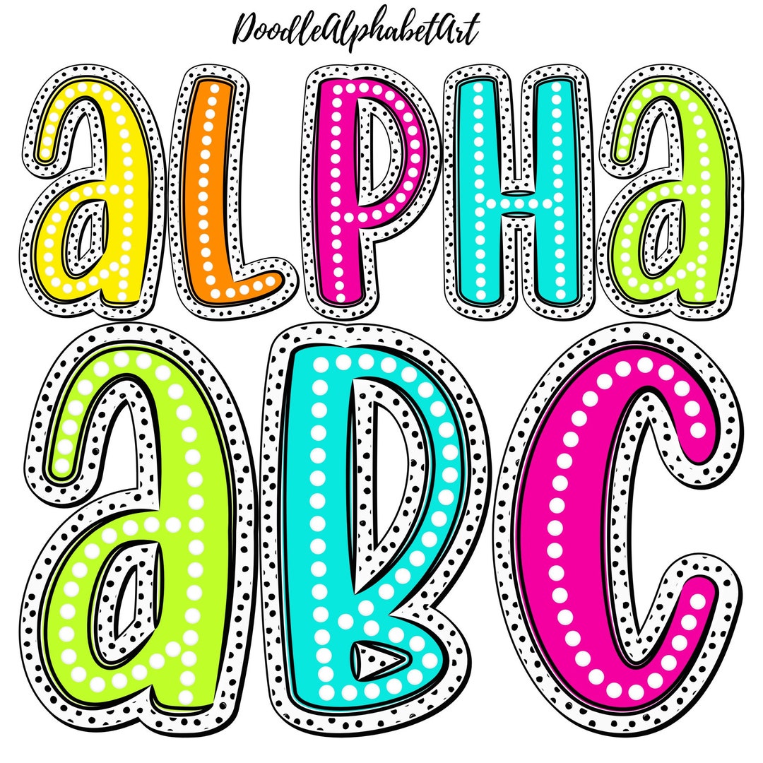 Dalmatian Spots Letters PNG Bundle, Doodle Alphabets Polka Dots, Bright ...