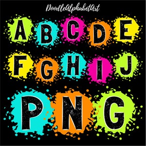 Bright Color Paint Splatter Letters PNG, Black and White Grunge ...