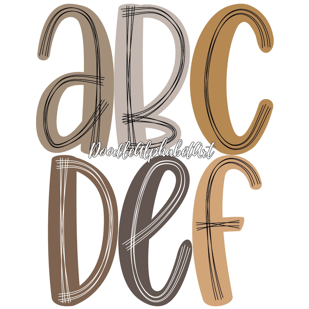 Scribble Letters PNG in 6 COLORS for a Coffee-themed Design, Digital ...