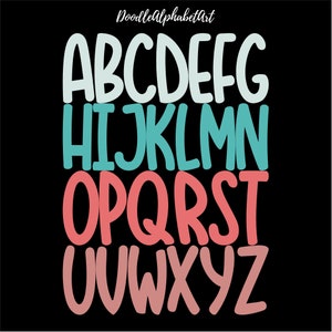 Boho Doodle Alphabet PNG Bundle, 10 Alpha Sets, Boho Color Palette ...