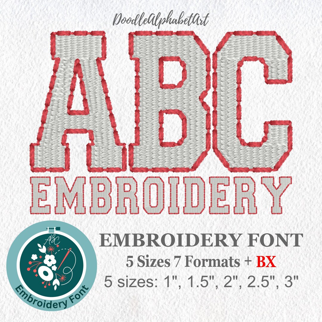 Varsity Sashiko Outline Embroidery Font, 5 Sizes 7 Formats + BX ...