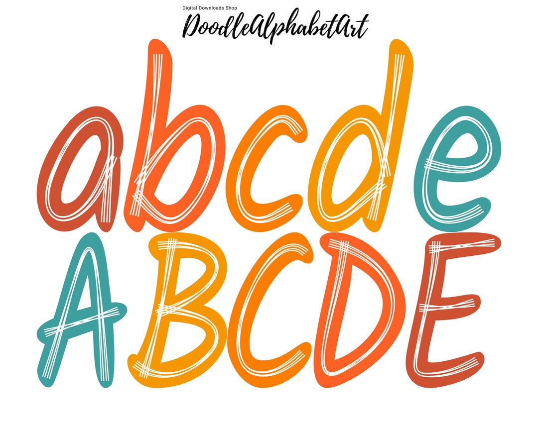 Bright Summer Color Scribble Alphabet PNG, Doodle Alphabet PNG Bundle ...