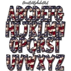 Patriotic USA Flag Doodle Alphabet PNG, Hand Drawn Letters Featuring US ...