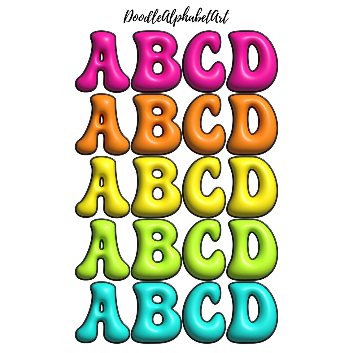 Vibrant Bright Inflated Groovy Alphabet PNG Bundle, Retro 3D Letters ...