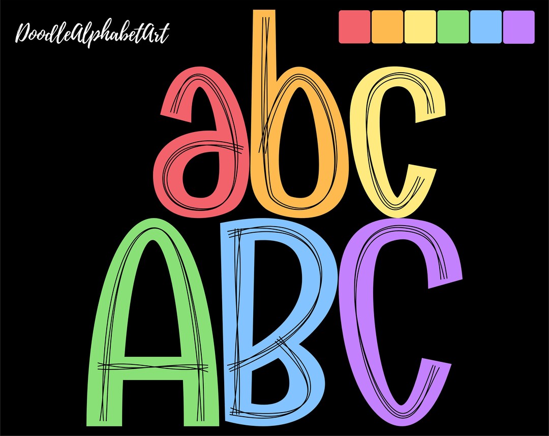 Scribble Letters PNG, Rainbow Pastel Color Scheme, Doodle Alphabet PNG ...