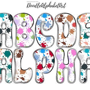 Summer Doodle Alphabet PNG, Scribble Alphabet PNG, Paint Splats ...