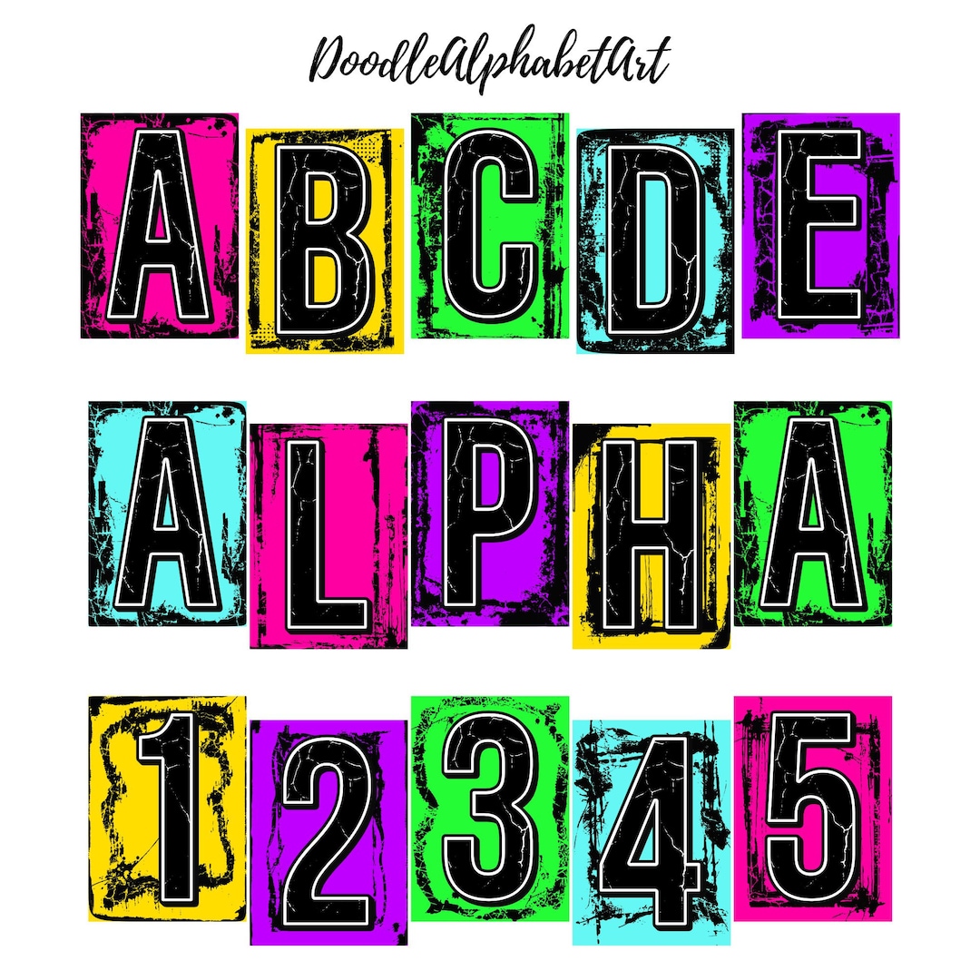 Neon Distressed Font PNG Bundle: 5 Alpha Sets (digital Download) - Etsy