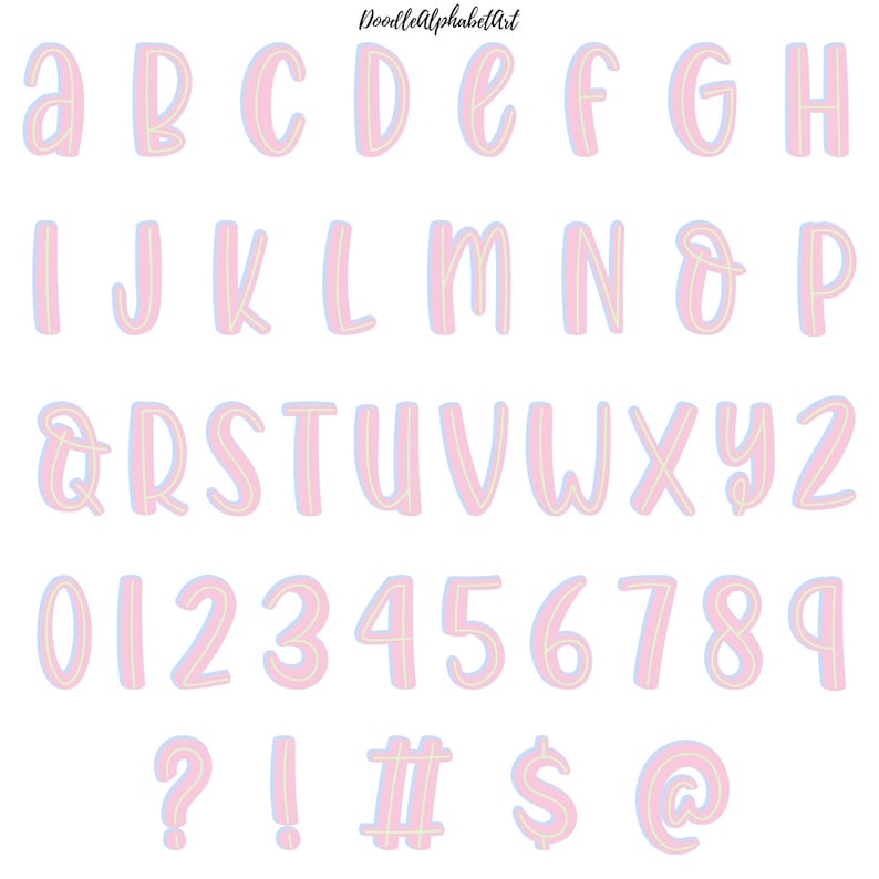 Pastel Doodle Alphabet PNG Bundle | 5 Centerline Alpha Sets for DIY ...
