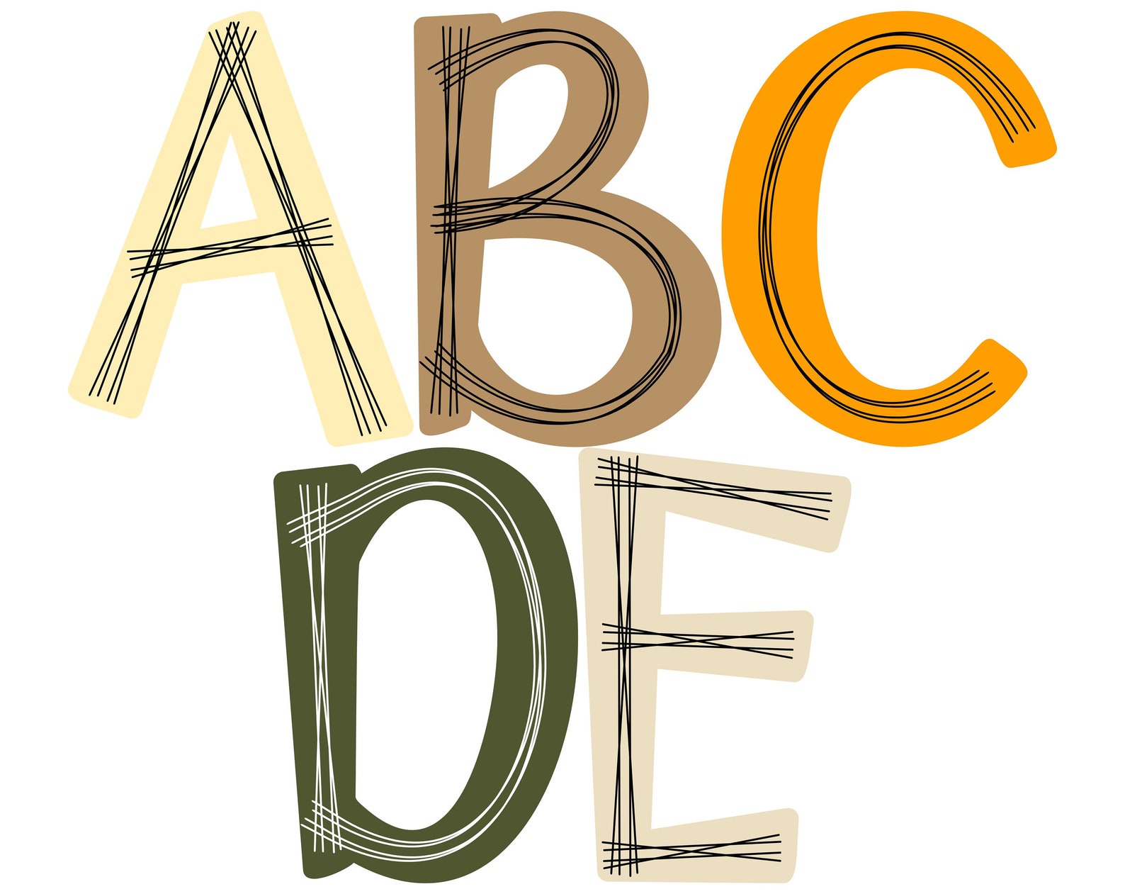 Scribble Letters PNG in 5 Colors Colonial White Muddy - Etsy