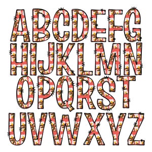 Daisy Flower Doodle Alphabet PNG in Bean Red Color, Hand Drawn Floral ...