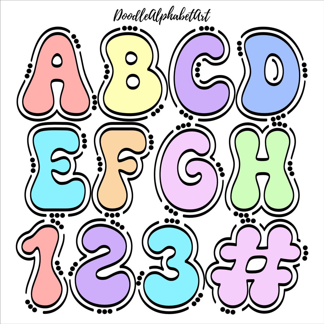 Groovy Lines Font PNG, Dots Doodle Alphabet PNG Bundle, Pastel Color ...