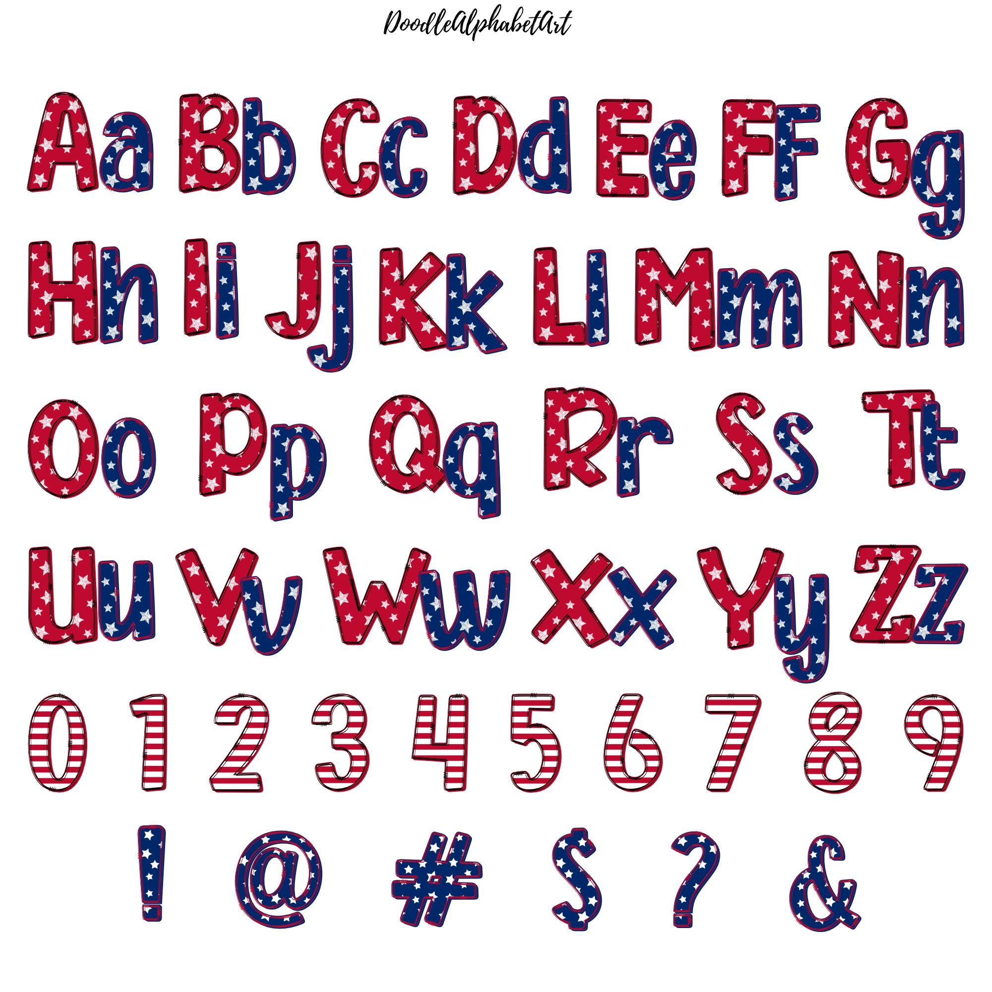 Patriotic Alphabet PNG Set: 4th of July Doodle Letters & Clip Art ...