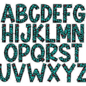 Floral Doodle Digital Alphabet Letters PNG, Hand Drawn Digital Alphabet ...