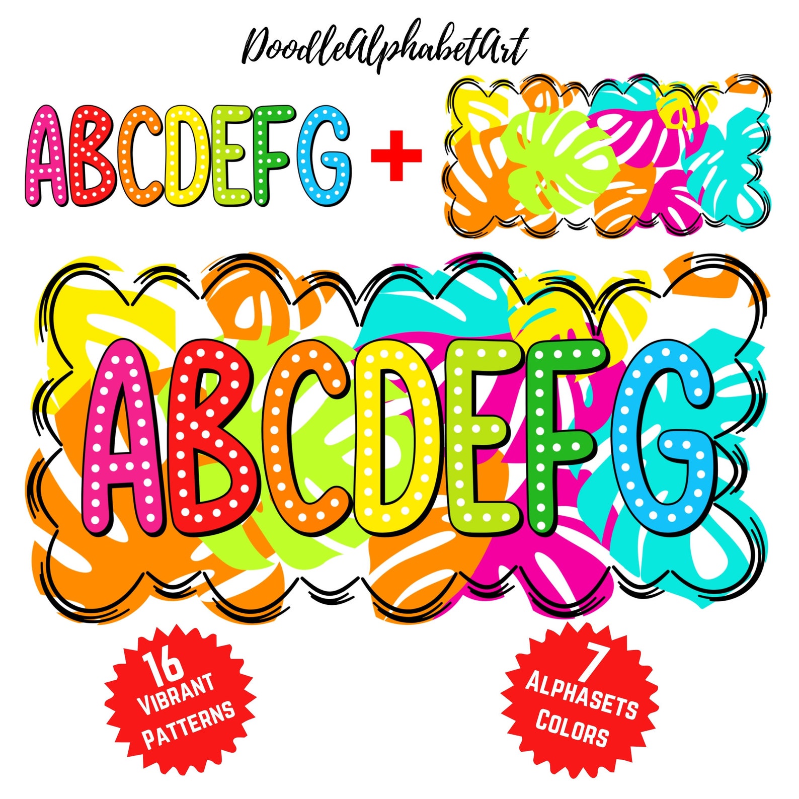 Tropical Leaf Alphabet PNG Bundle: Bright Polka Dot Letters (digital ...