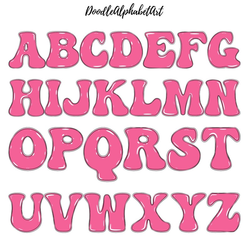 Groovy 3D Scribble Alphabet PNG: Bright Color Puffy Letters (digital ...