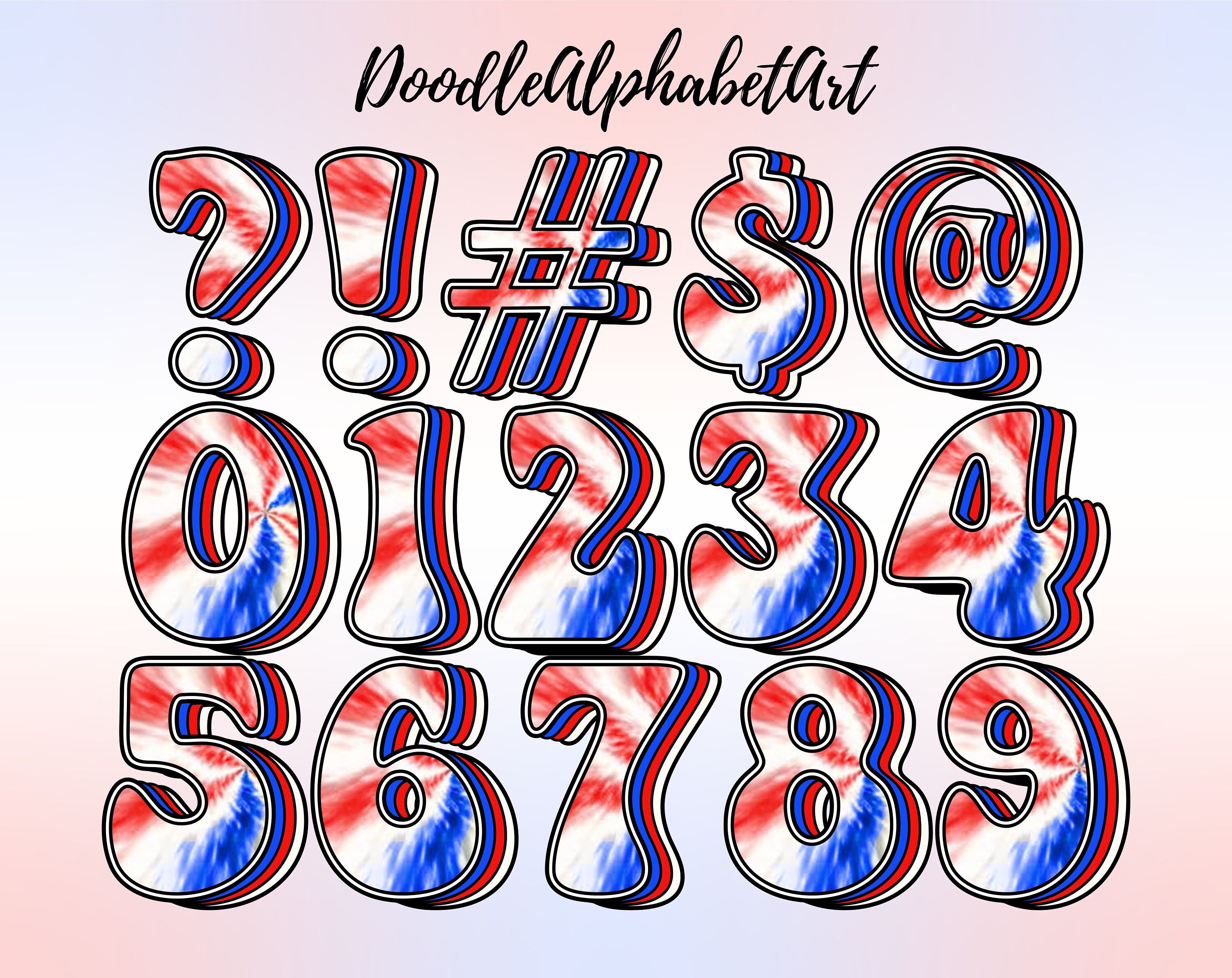 Tie Dye Doodle Groovy Retro Alphabet Patriotic USA Flag - Etsy