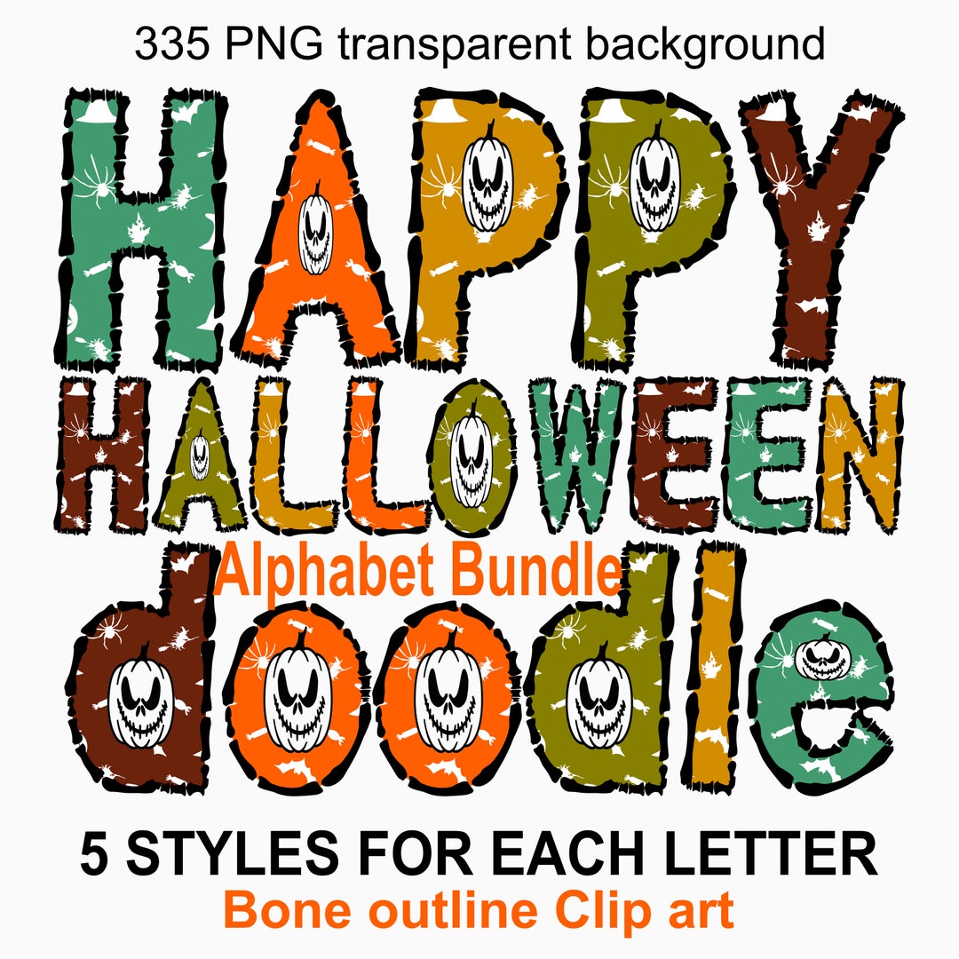 Halloween Doodle Alphabet Bundle PNG, Pumpkin Ghost Doodle Letters ...