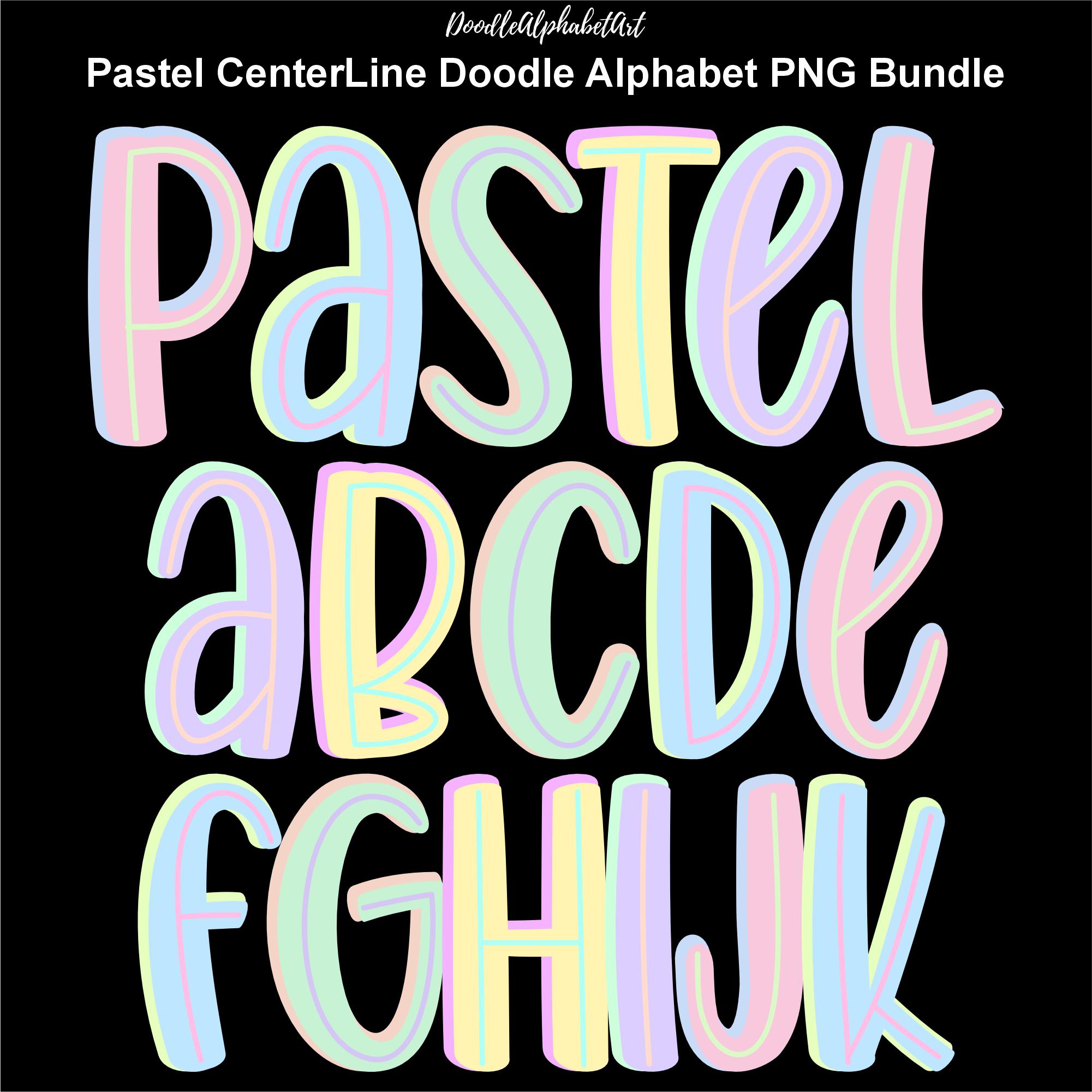 Pastel Doodle Alphabet PNG Bundle | 5 Centerline Alpha Sets for DIY ...