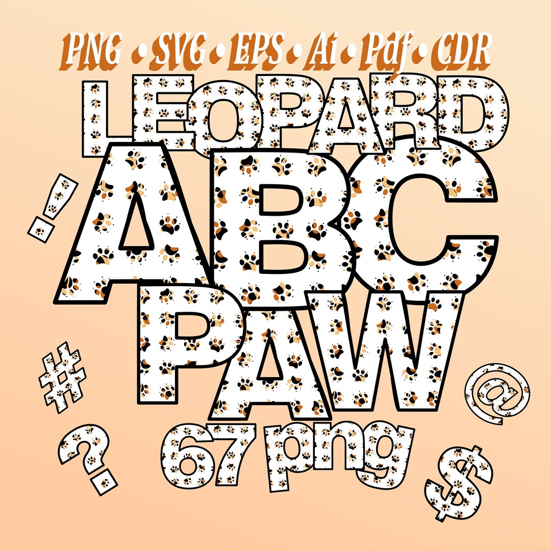 Leopard Paw Prints on White BACKGROUND Doodle Alphabet Letters Pngs ...