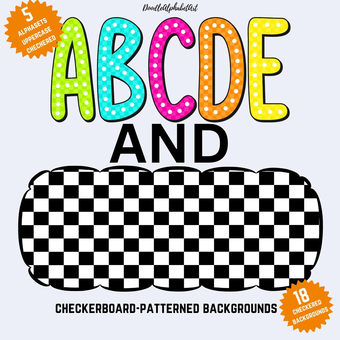 Checkered Alphabet PNG Bundle: Polka Dot Alpha Sets, Checkerboard ...