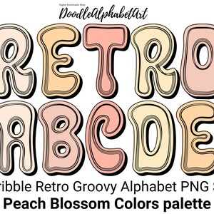 Scribble Retro Groovy Alphabet PNG Set, Peach Blossom Color, Spring ...